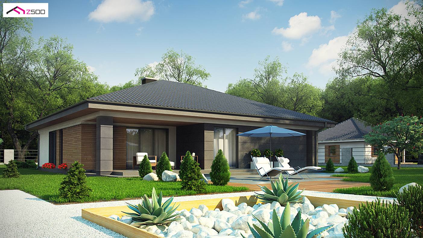 Projekt domu Z379 Dom parterowy z dachem wielospadowym, 4 sypialniami oraz garażem do 140m2