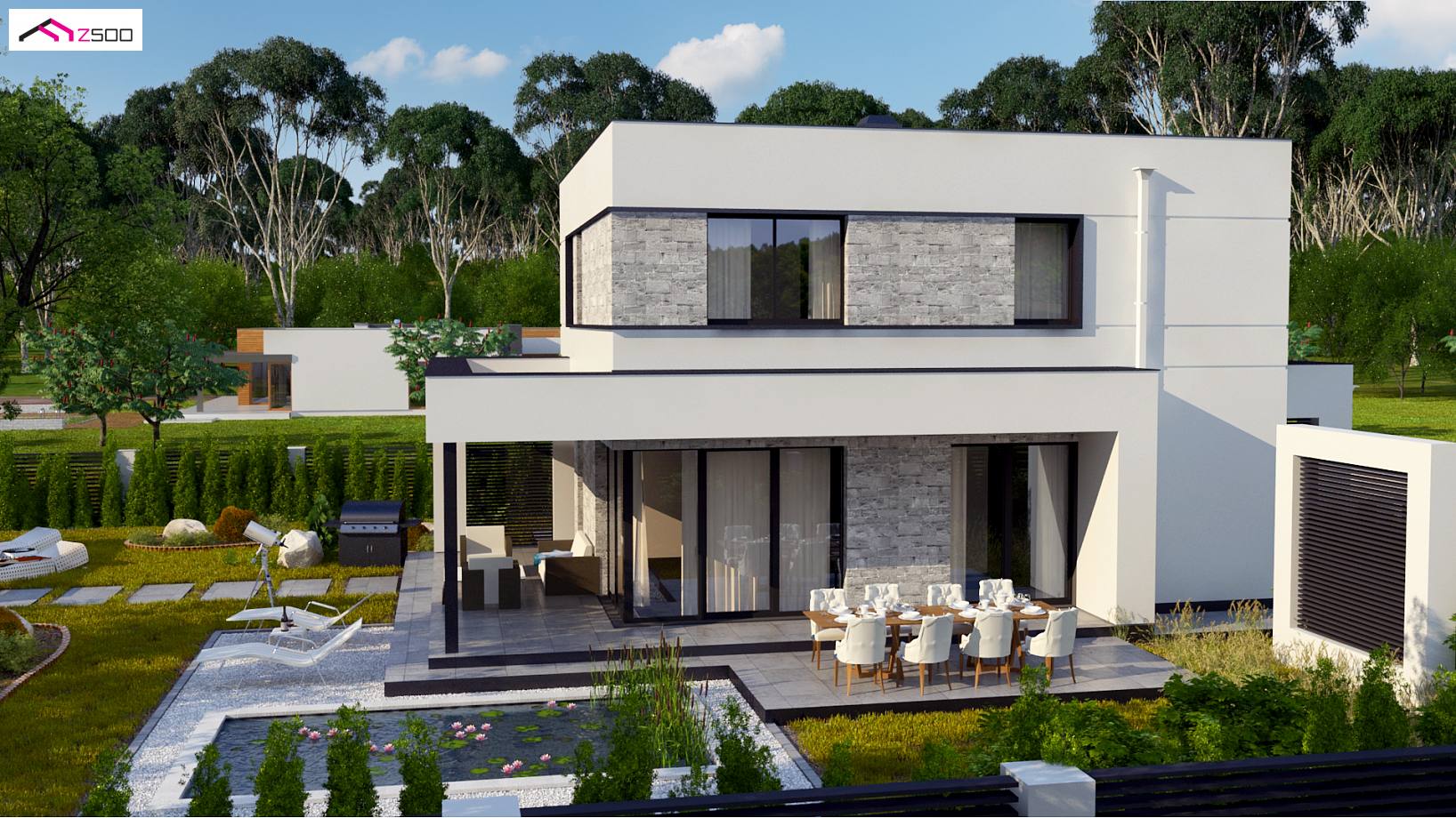 Projekt domu Zx92 Prosty, piętrowy dom z płaskim dachem oraz pełnym ...